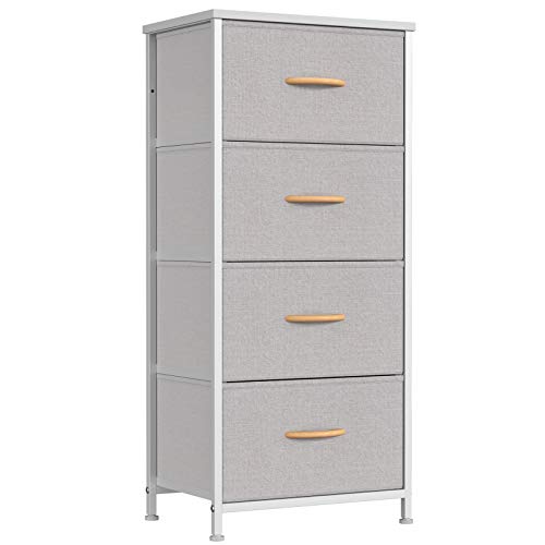 BANTI Dresser for Bedroom with 4 Drawers, Storage Tower, Organizer Unit, Fabric Dresser for Hallway, Entryway, Closets, Sturdy Steel Frame, Wood Top, Easy Pull Handle, Light Grey