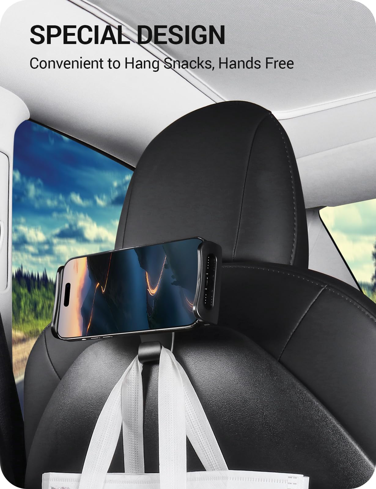BASENOR 2025 Upgraded Tesla Model Y Model 3 Model S Model X LR/Plaid Tablet Holder Headrest Tablet Mount, 360° Adjustable Travel Rotation Tesla Car Headrest Stand Cradle Accessories