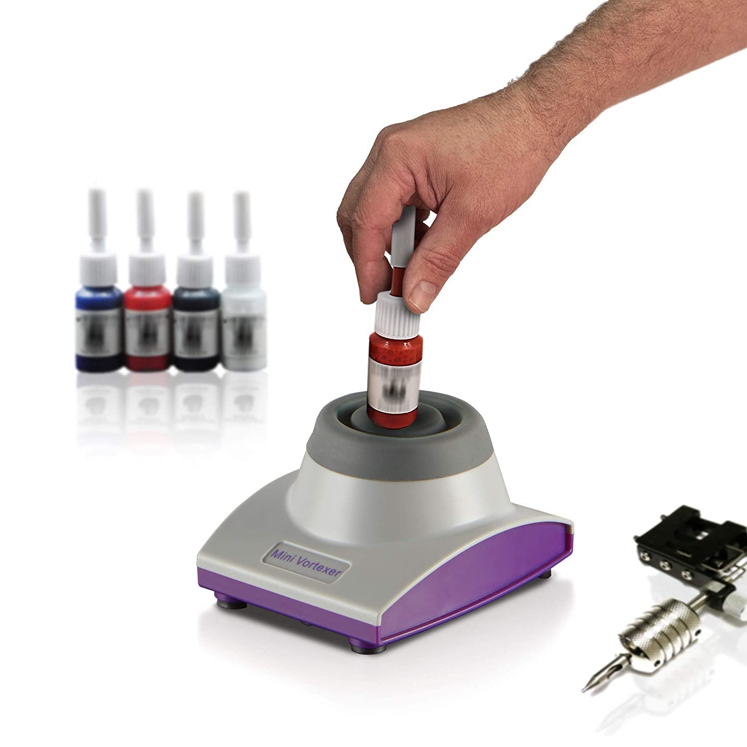 Certified Lab Vortex Mixer with Touch Function, 4500 RPM, Ideal for Tattoo Ink, Gel Polish, Eyelash Adhesives, Acrylic Paints, Test Tubes and Centrifuge Tubes, 5 Year Warranty, Purple/Grey