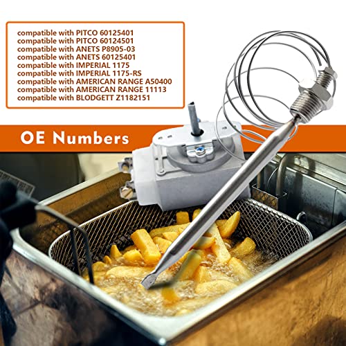 60125401 for Deep Fryer 1175 thermostat compatible with imperial fryer, 1/4" Thread Mpt Stuff Box, RX-1-36 Thermostat compatible with Pitco, 200-400F