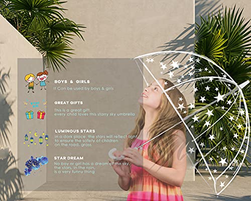 Baraida Kids Clear and Transparent Umbrella with an Easy Grip Handle, Dome Bubble Umbrella, Windproof for Kids Boys and Girls, Little Stars