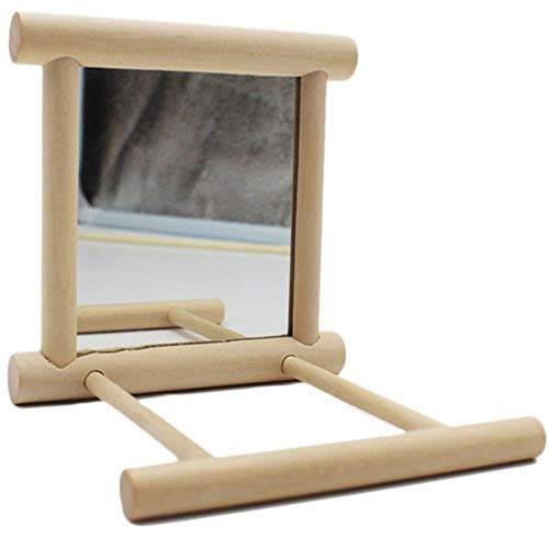 Bluelans Funny Wooden Bird Toy Mirror Stand Platform Toys for Parrots Cockatiel Vogel Xmas Gifts
