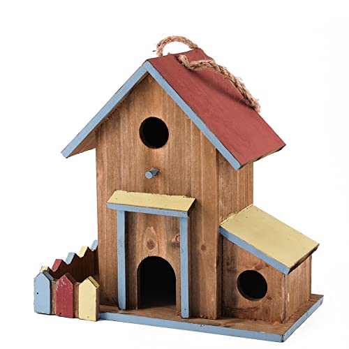 2in1Bird House&Bird Feeder,Bird Houses for Outside,3 Hole Bird House for Outside/Indoors/Hanging,Wooden Birdhouses,Handmade Natural Bird House for Garden/Courtyard/Backyard Decor,Large Bird Houses.