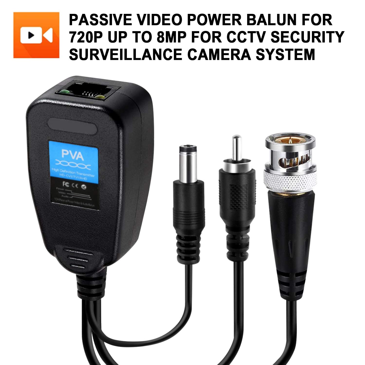 Passive Video Balun Connector 8 Pairs Passive Video Power Balun Audio 960P/1080P/2MP BNC to RJ45 Network Transceiver Cat5e/Cat6 Adapter AHD/TVI/CVI/CVBS for Full HD Surveillance Camera System Balun83