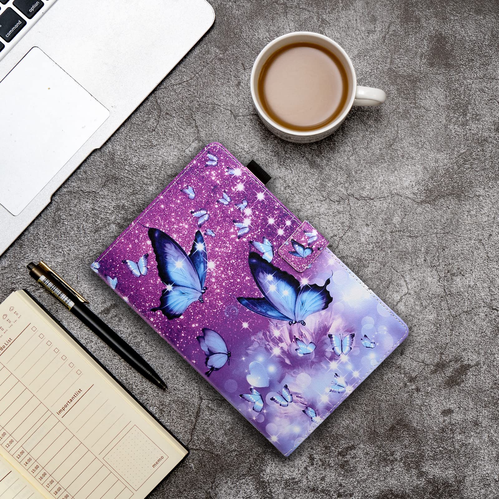 YUNHOTIC Case for Samsung Galaxy Tab A7 Lite 8.7 inch [ SM-T220/T225/T227 ] 2021 Model, Premium PU Leather Folding Stand Cover with Pen Holder & Multiple Viewing Angles - Purple Butterfly