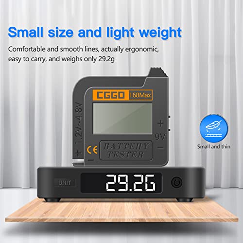 CGGO 168MAX Battery Tester,Suitable for AA AAA C D 9V 1.5V Button Cell Batteries,Portable Universal Digital Battery Charge Checker,Black