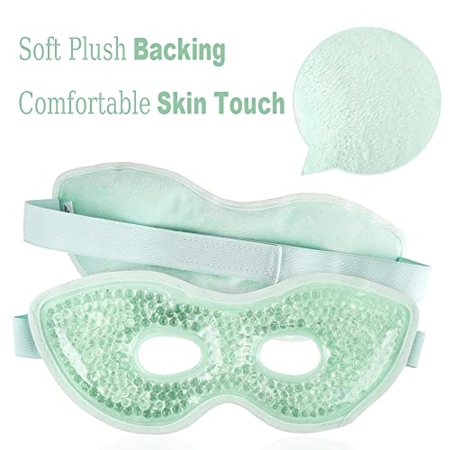 NEWGO Gel Eye Mask Reusable Cooling Eye Mak with Eye Holes, Cold Pack Eye Ice Pack Hot Cold Eye Compress for Puffy Eyes Migraine Headache, Stress Relief, Dry Eyes Dark Circles (Green)