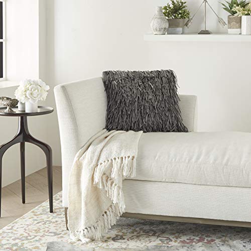 Mina Victory Shag Metallic Ribbon Shag Pewter 20" x 20" Throw Pillow