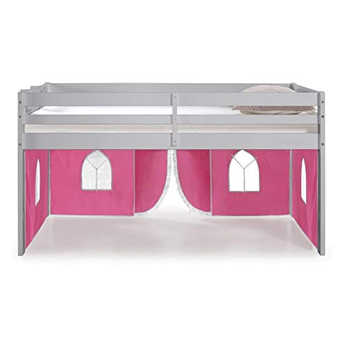 Alaterre Furniture Jasper Twin Junior Loft Bed, Dove Gray Frame and Pink/White Bottom Playhouse Tent