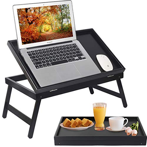 Bed Tray Table Breakfast Food Tray with Folding Legs Kitchen Serving Tray for Lap Desks Notebook Computer Bed Platters TV Snack Tray(Black)