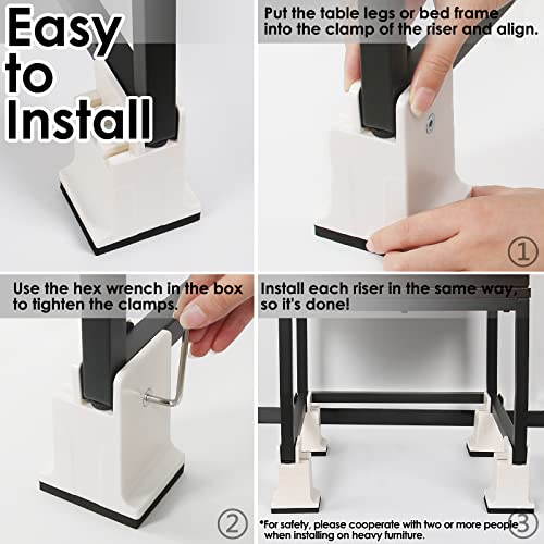 Affogato Bed Risers, Adjustable Furniture Risers with Screw Clamp, 4 Pack Heavy Duty Furniture Risers 3.4 Inch for Chairs, Desk, Cabinet, Sofa, Fit Leg Diameters 0-1.4”, Support Up to 5000lbs (White)