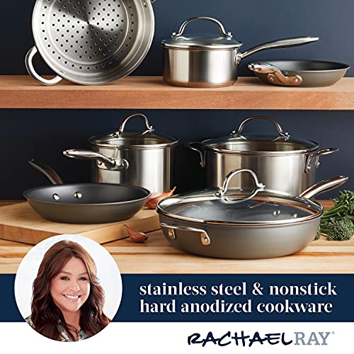 Rachael Ray Professional Stainless Steel/Hard Anodized Nonstick Cookware Pots and Pans Set, 11 Piece, Gray and Silver