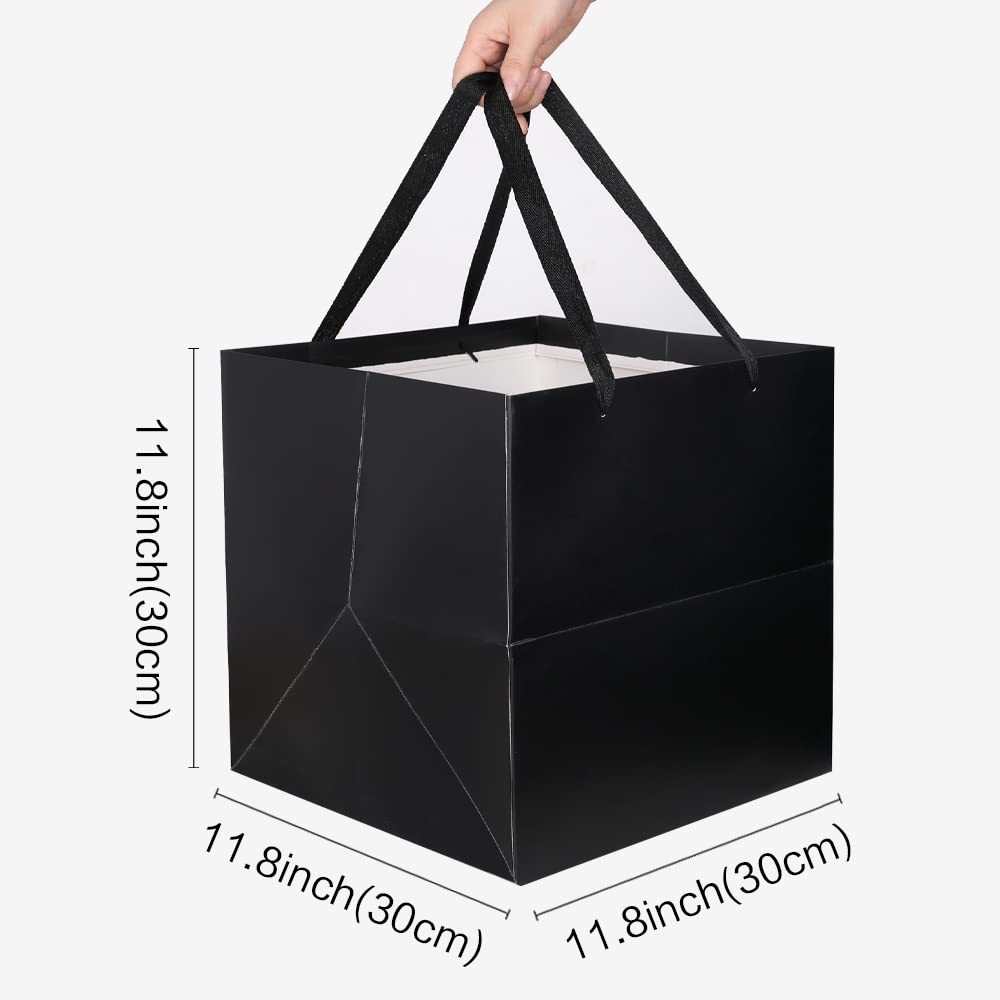 Yerpkefey 11.8" Large Gift Bag,Square Reusable Gift Bags Large for Birthday Wedding Christmas Presents Doll (Black)