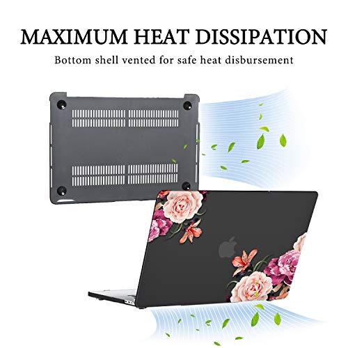 iLeadon MacBook Pro 13 inch Case 2020 Release Model A2338 M1/A2251/A2289, Plastic Hard Shell Case with Keyboard Cover Only Compatible 2020 New MacBook Pro 13 with Touch Bar Fits Touch ID, Peony Flower