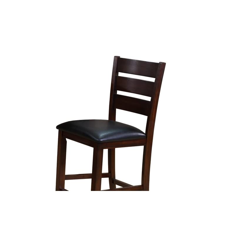 Benjara Leatherette Wooden Counter Chair with Ladder Back, Set of 2, Brown