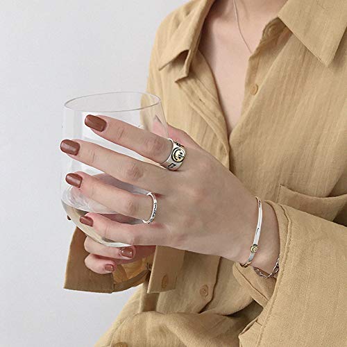 2 Pieces Smiley Face Rings for Women Gold Silver Smiley Ring Adjustable Wide Chunky Ring Vintage Statement Ring Jewelry for Women Girls (B:smiley face-silver)