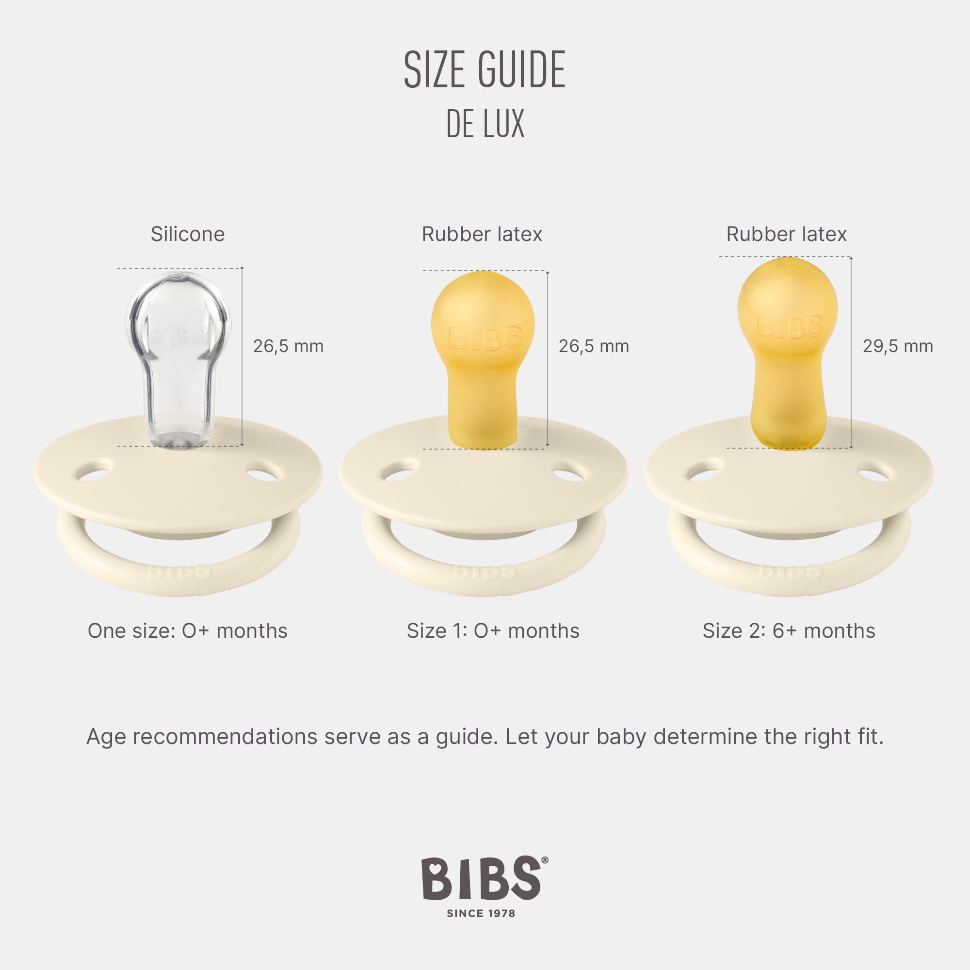 BIBS Pacifiers - De Lux Collection | BPA-Free Baby Pacifier | Made in Denmark | Set of 2 Ivory/Sage Color Premium Soothers | Size One Size