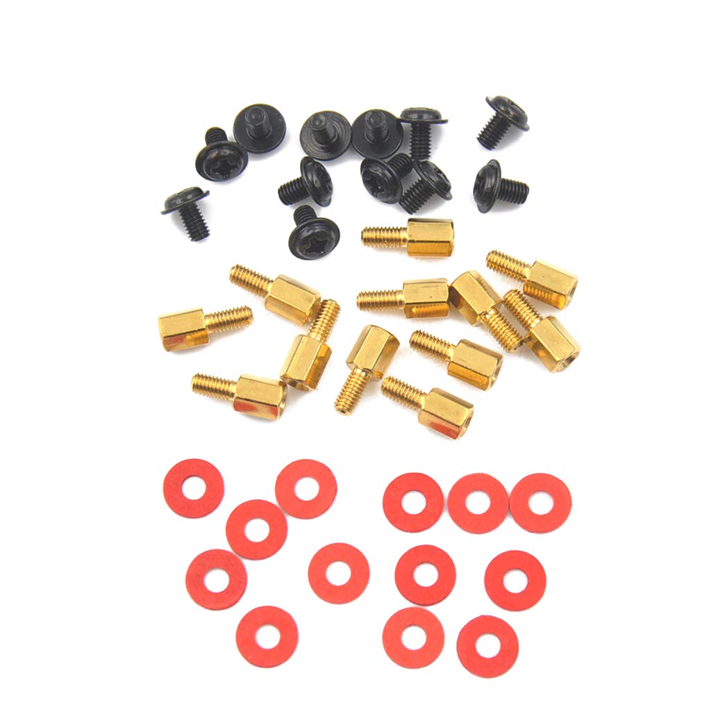 Ywengouy 20Pcs Golden Motherboard Riser+Screws Computer Red Washers 6.5mm 6-32-M3 Gasket