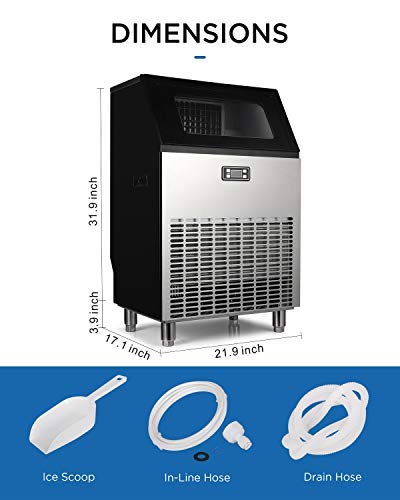 COOLLIFE Commercial Ice Maker - Produces 200lbs of Ice in 24 Hrs with 55lbs Storage Bin (200LBS/24H)