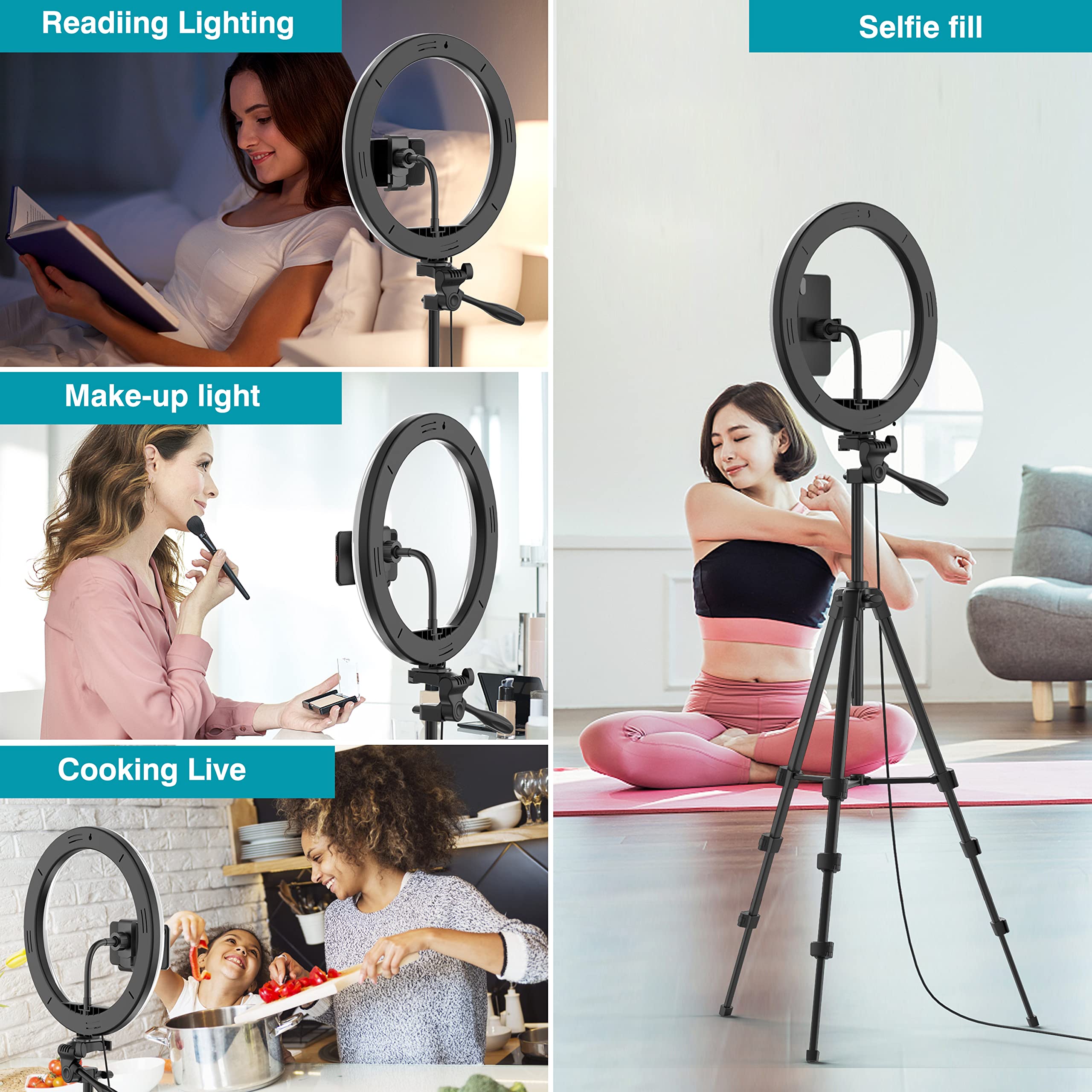 12.2" Ring Light with 54'' Extendable Tripod Stand & Cellphone Holders for Live Stream/Makeup/YouTube Video, Dimmable LED Beauty Selfie Ringlight for TikTok Photography, Color Temperature 3000-6000K
