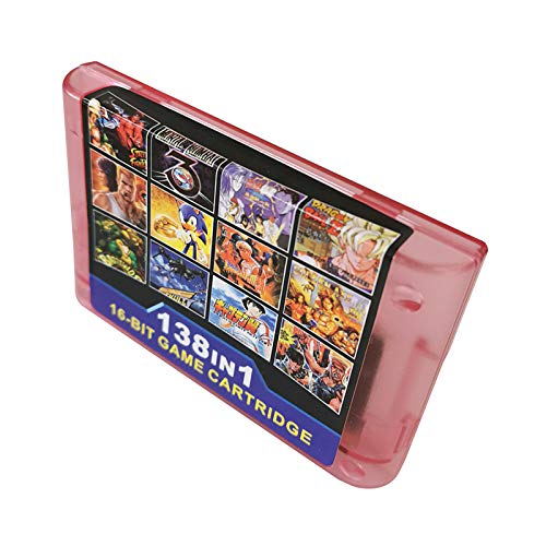 138 in 1 Game Cartridge 16 bit Game Card for Sega Mega Drive Genesis Console (Pink)