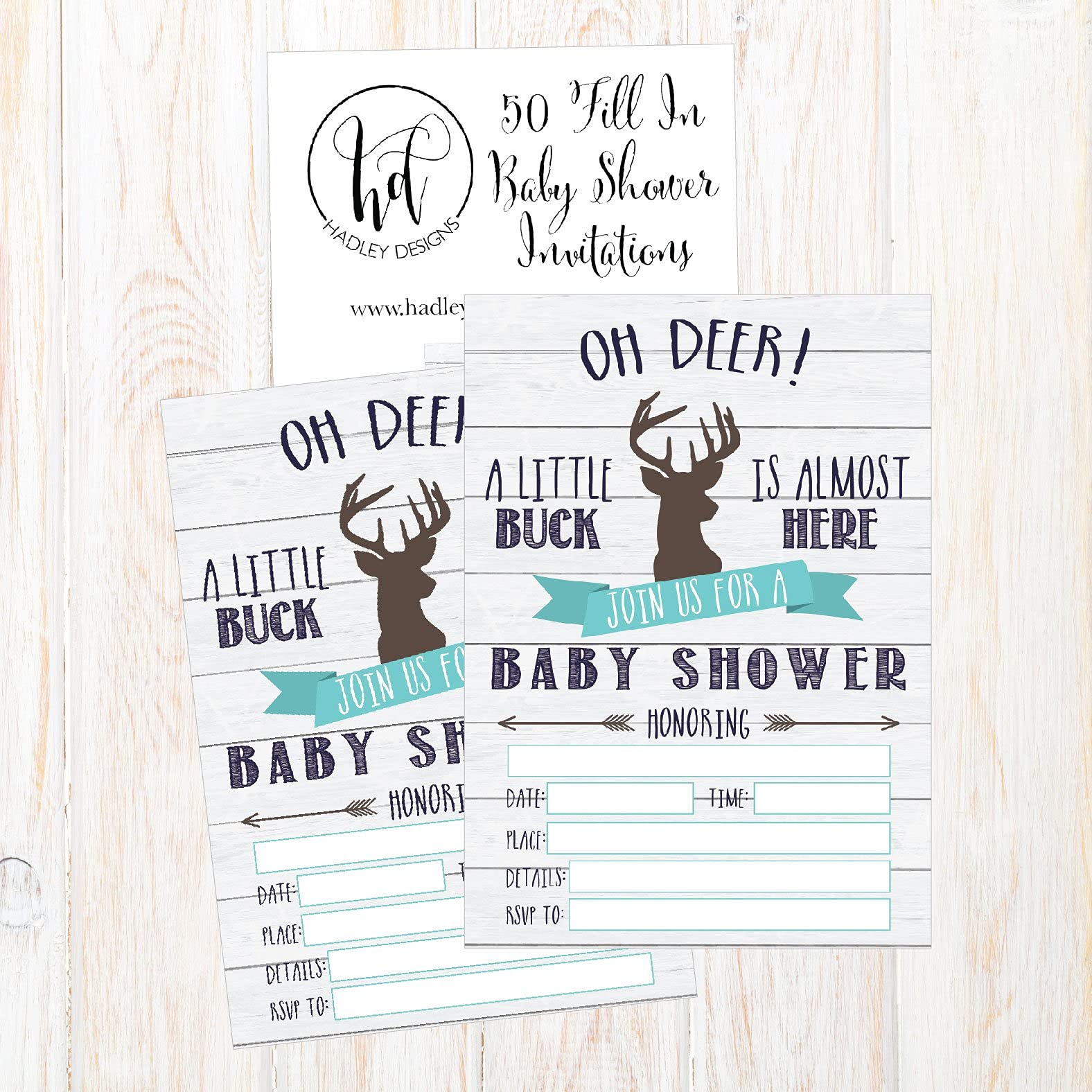 Hadley Designs Deer Baby Shower Invitation set-50 Invitations & 25 Book Request Inserts Include Sprinkle Invites for a Boy and Bring A Book Instead of A Card, Guest Book Alternative