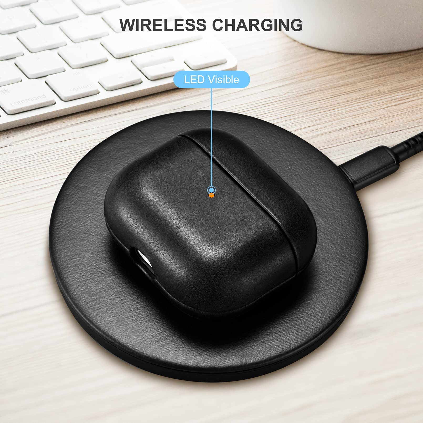 CEENFFO Leather for AirPods 3 Case 2021, Genuine Leather for Airpods 3 Wireless Charging Case (Front LED Visible) Protective Skin for Men Women