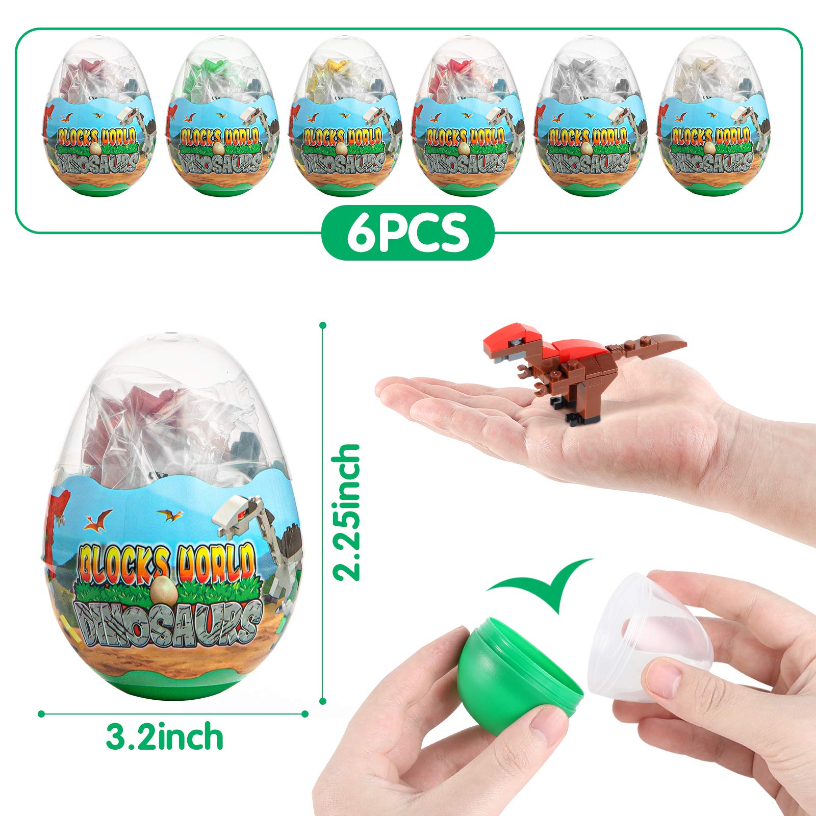 3 otters 6PCS Dinosaur Building Blocks, Dinosaur Eggs with Dinosaurs Building Kit Inside, Dinosaur Toys GIFS for Kids Surprise, Classroom Events, Carnival Prizes