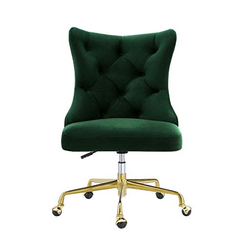 24KF Velvet Upholstered Tufted Button Home Office Chair with Golden Metal Base,Adjustable Desk Chair Swivel Office Chair - 7081-Jade