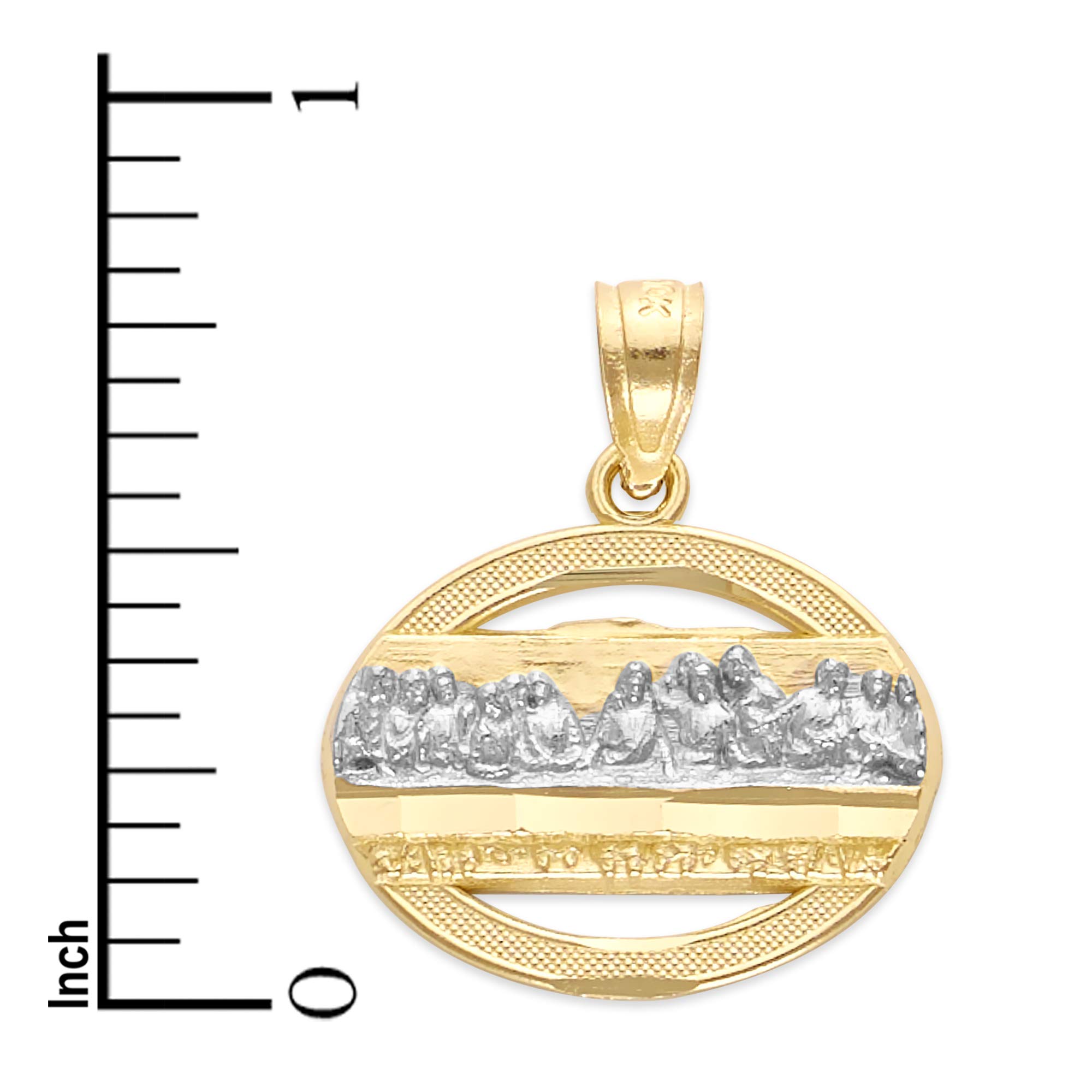 14k Real Solid Yellow Gold Last Supper Pendant, Dainty Two Tone Religious Charm Jewelry of Christ