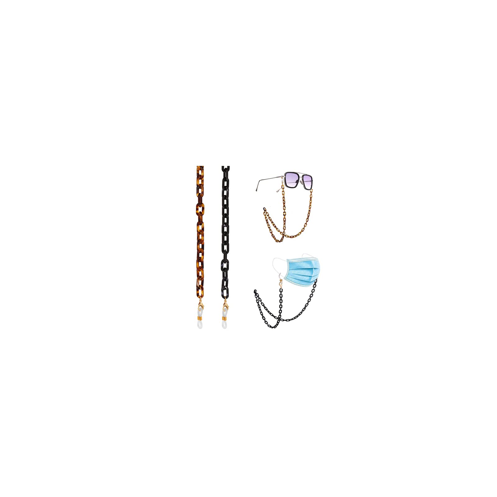 17KM 6 Pcs Sunglasses Chain Strap Holder for Women Black Acrylic Beaded Eyeglass Chain Lanyards with Clips Around Neck