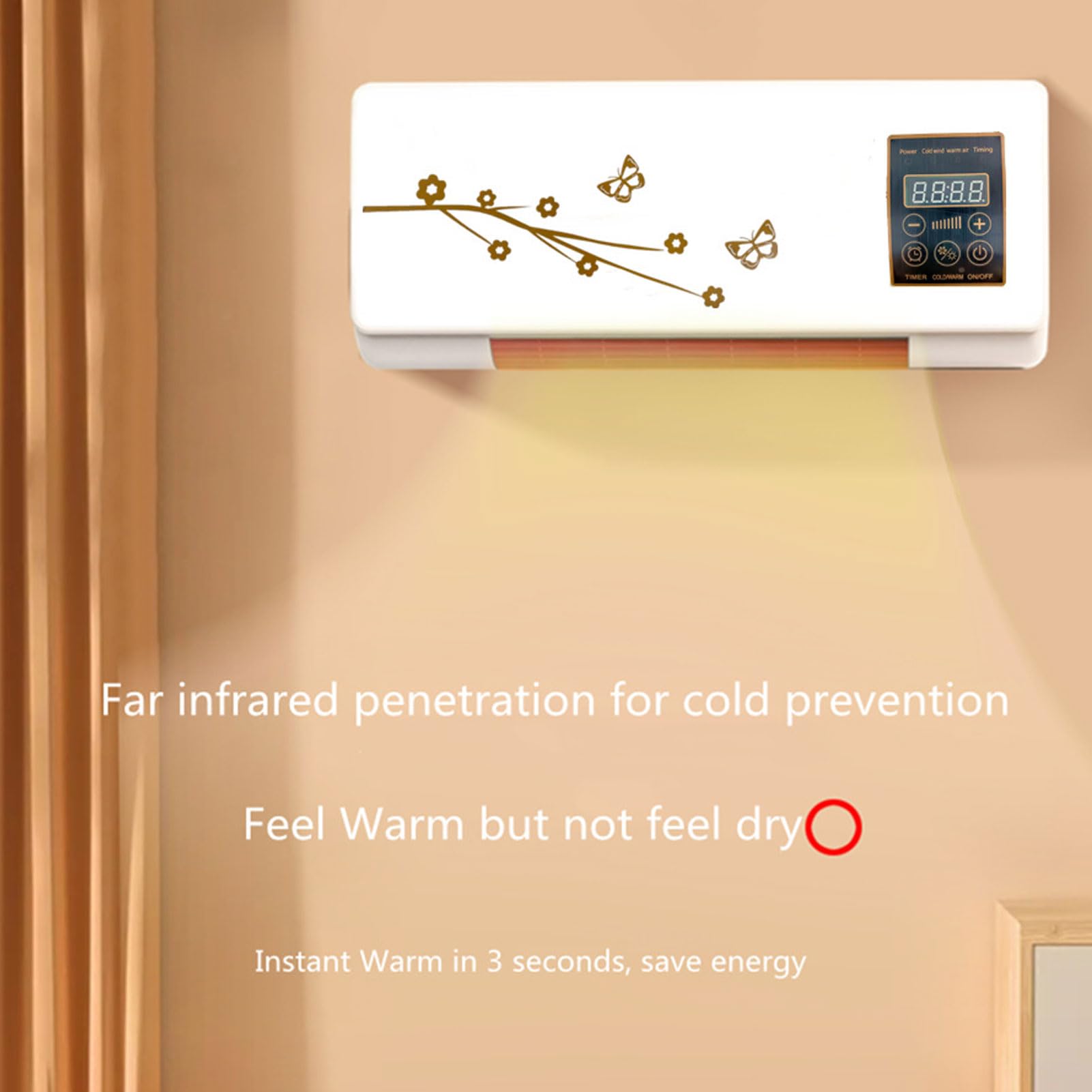 2000W Mini Air Conditioner, Natural Wind And Heating Function Air Heating Fan Mount Electric Heater for Bath Room Living Room (No Cooling Function)