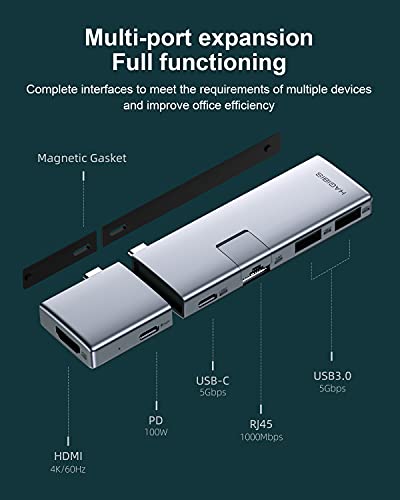 Hagibis USB C Hub Modular Magnetic USB Type-C Hub with 4K@60Hz HDMI, Separated Dual USB-C Adapter for MacBook Pro Air M1/2020/2019/2018 iPad Pro, Gigabit Ethernet, USB 3.0, 100W Power Delivery (RJ45)