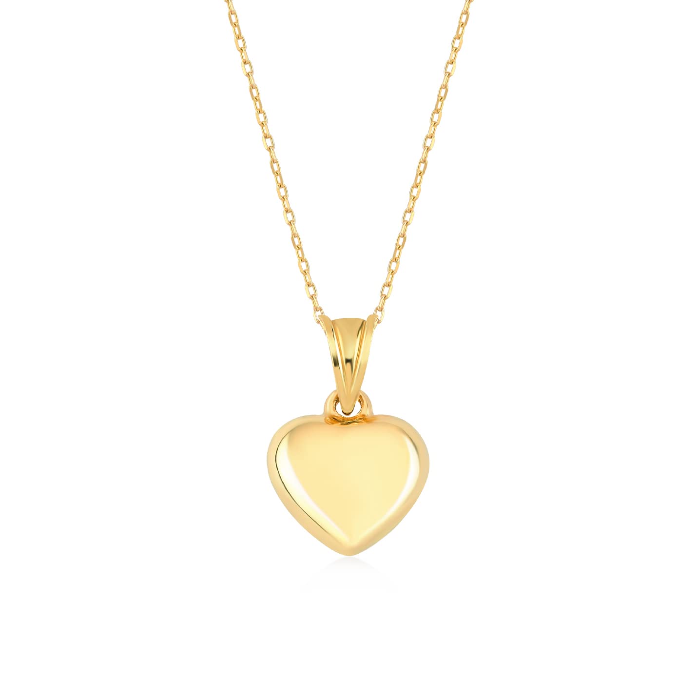 14k Real Gold Heart Necklace for Women | Puff Heart Necklaces in 14k Gold | Puffed Heart Pendant Necklace | Delicate Love Jewelry | Gifts for Birthday, 18"