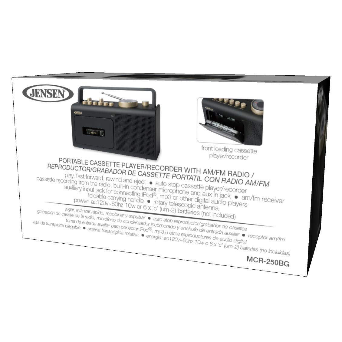 Jensen MCR-250 Portable Boombox Retro Home Audio Stereo AM/FM Radio & Tape Cassette Player/Recorder with Aux Input Jack & Built in Speakers (Gold Edition)