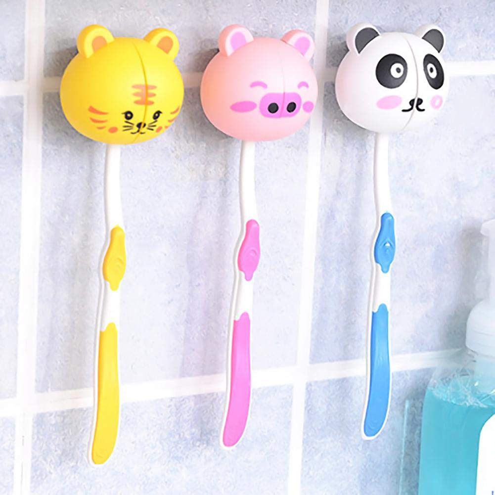 ST4U 5pcs Cute Cartoon Toothbrush Holder Head Toothbrush Grip Kids Animal Shaped Toothbrush Cover Manual Toothbrushes Sets Cartoon Sucker(random Style