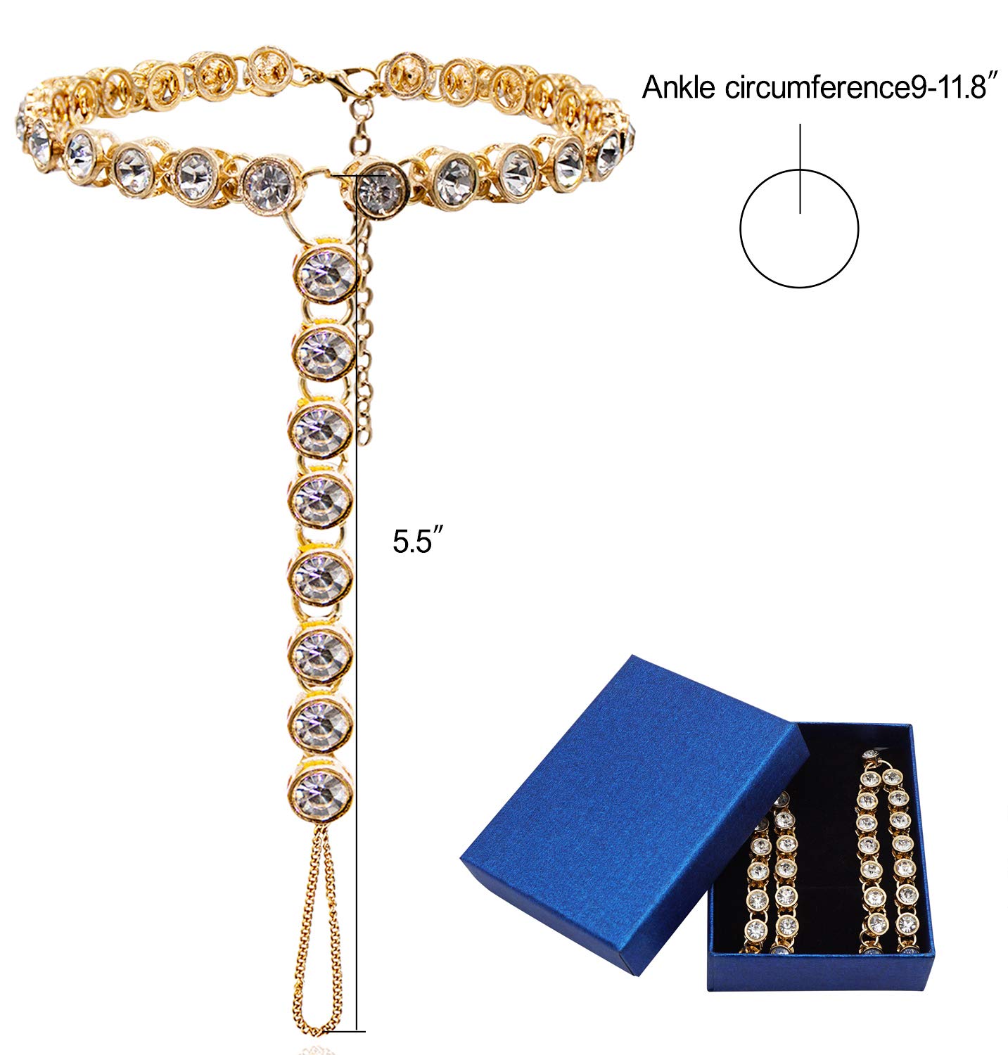 2 Pieces Women's Foot Chain Barefoot Sandals Beach Wedding Jewelry Anklet with Rhinestone Toe Ring