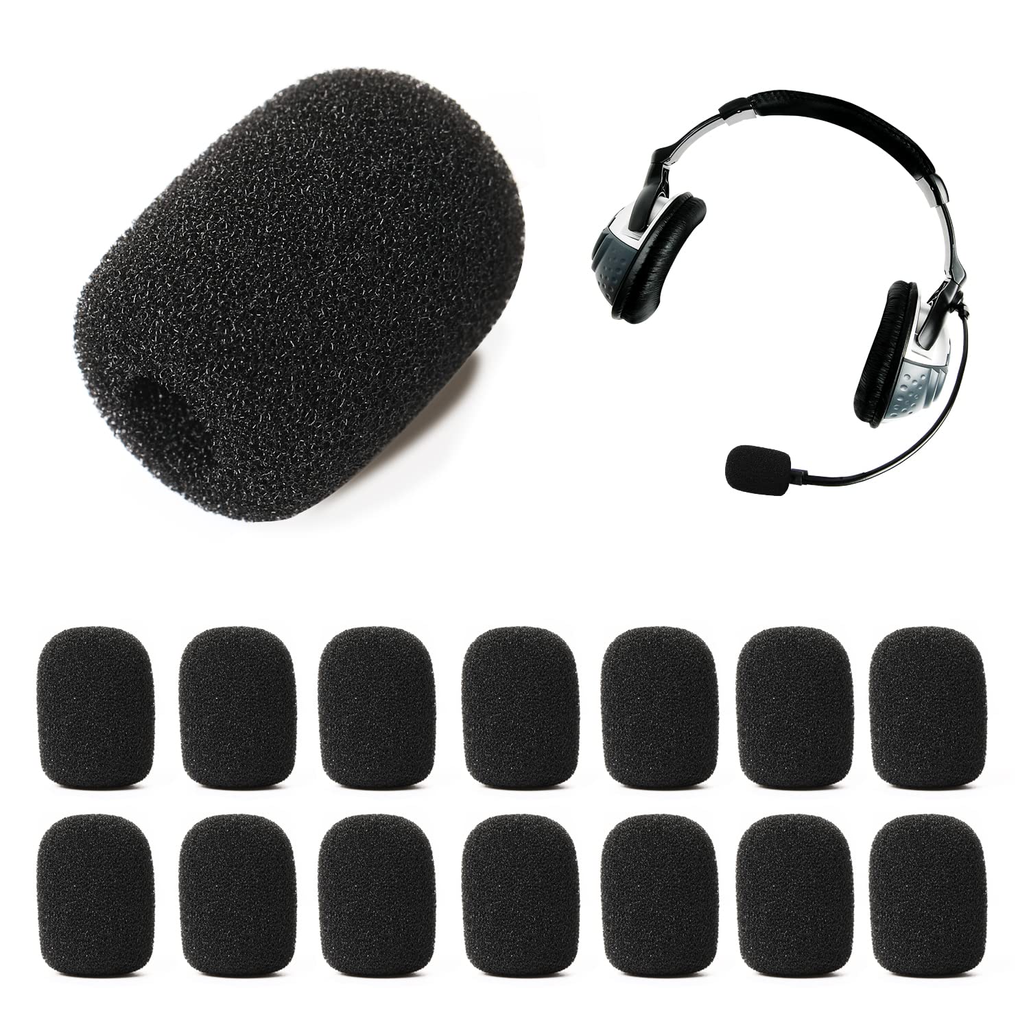 15 Pieces Headset Microphone Covers Foam Microphone Windscreen Foam Cover Headset Mic Wind Cover Foam Microphone Windscreen, Mic Cover Wind Screen Cover for Lavalier and Lapel Mic, Black