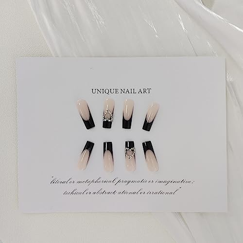 24Pcs French Tip Press on Nails Long Coffin Fake Nails with Love pattern Designs Glossy False Nails for Women Girls Artificial Acrylic Stick on Nails with Glue on Acrylic Nail Tips