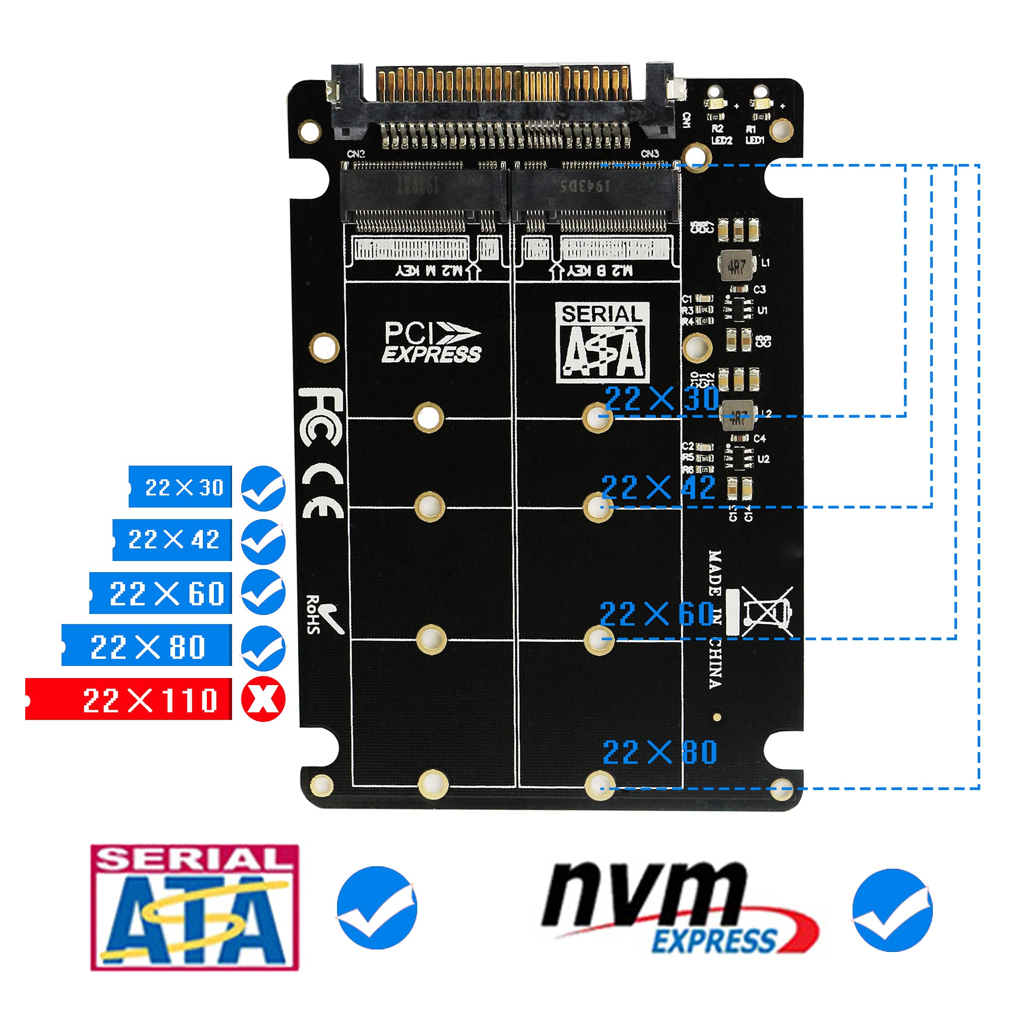 CERRXIAN SFF-8639 NVME U.2 to NGFF M.2 M Key & B Key SSD Adapter for 2280 2260 2242 2230 SSD (Not SATA Interface)