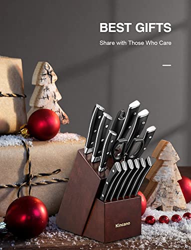 15 Pieces Kitchen Knife Set with Wooden Block Forged Premium German High Carbon Stainless Steel, Classic Triple Rivet Chef Knife, Super Sharp Knives, Perfect Cutlery Set Gift