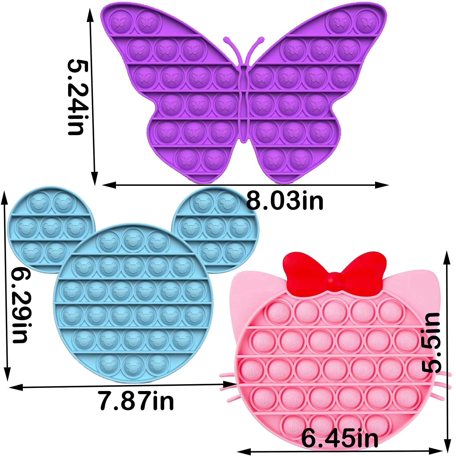 3 Pack Push Bubble Popping Sensory Fidget Toys Set, Special Needs Silicone Stress Reliever Squeeze Toy for School Home Office, Good for Kids Adults Friends Family(Animals Group A-3 Pack)