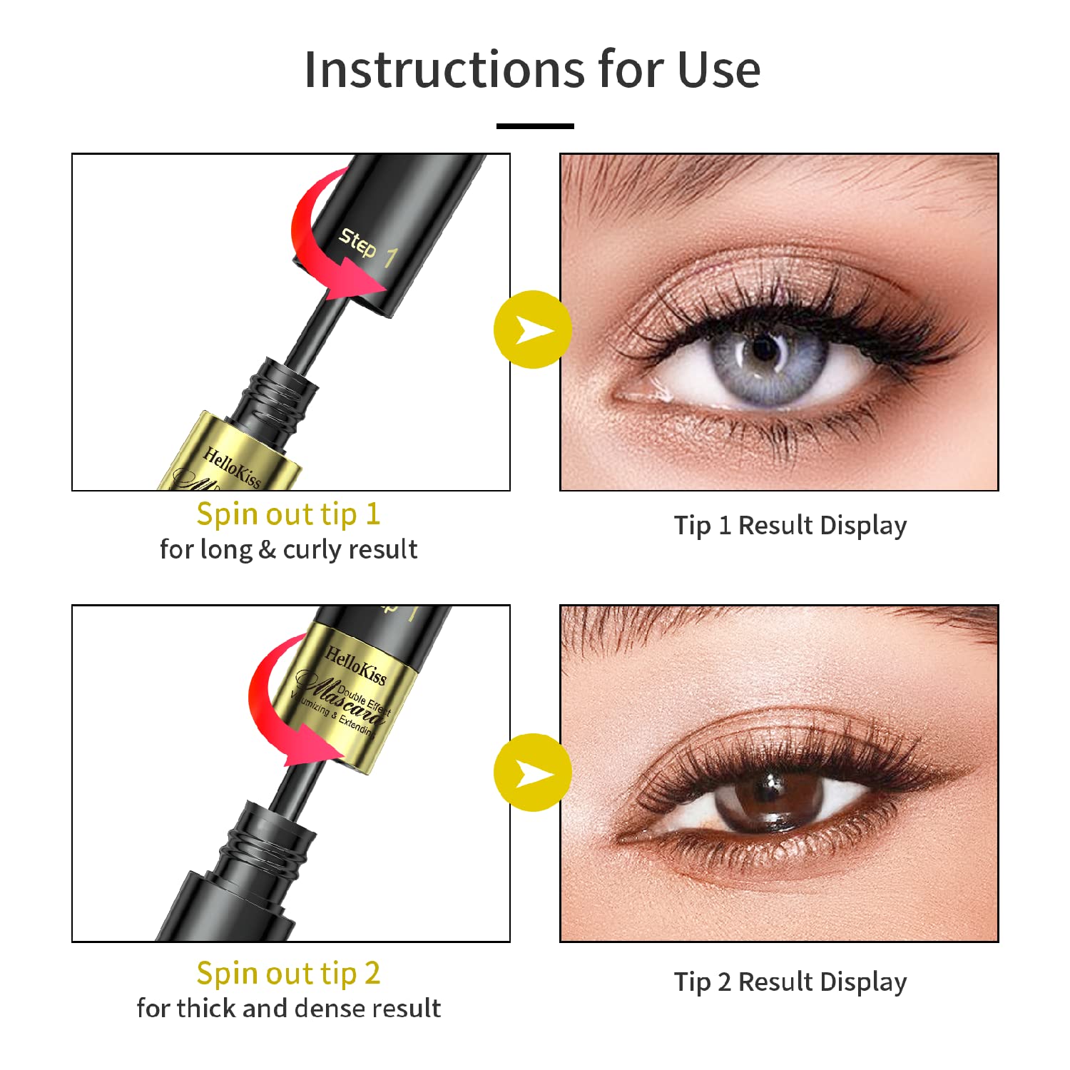 2 In 1 4D Lash vibely mascara, black Mascara,for 5x Natural Lengthening and Thickening Effect, Stereotyped Waterproof Thick Elongated Curled Non-Smudged Primer (1pcs)