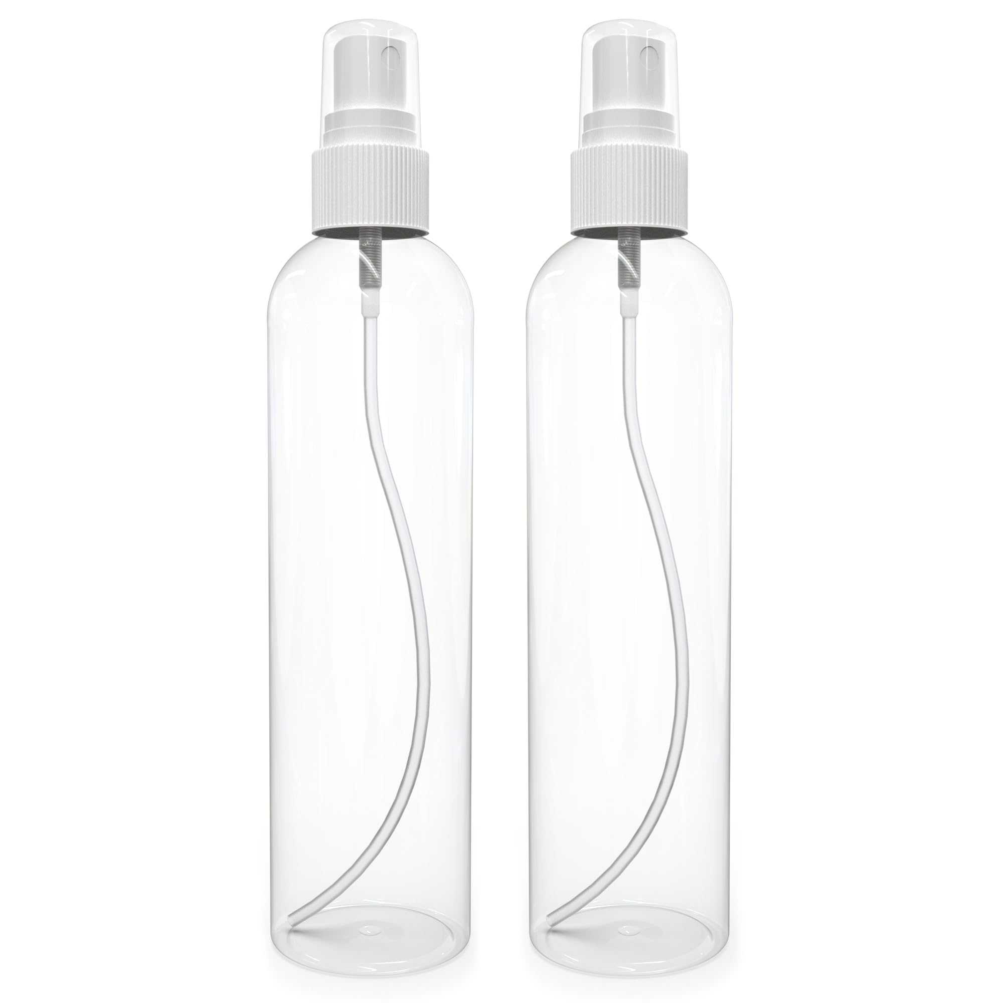 BRIGHTFROM Fine Mist Spray Bottles 8 OZ, Empty Refillable Containers - Essential Oils, Disinfectant Spray, Water 2 PACK (Clear, White Mist)