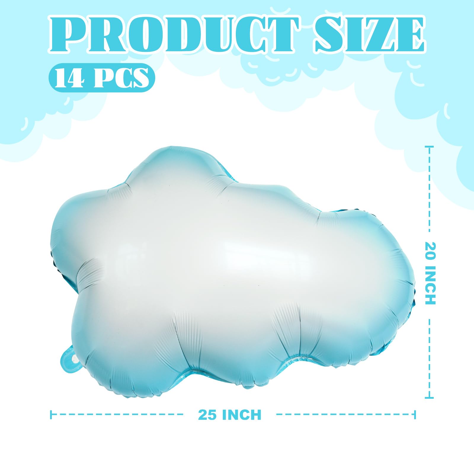 14 Pcs Cloud Balloons, Large White Clouds Foil Mylar Balloons, Happy Cloud Mylar Balloon for Birthday Themed Party Decorations Supplies
