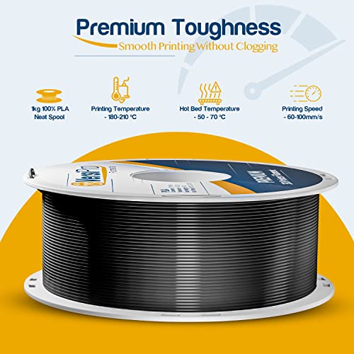 PLA 3D Printer Filament | Black PLA Filament 1.75mm | 1KG Spool (2.2lbs) - Fits Most FDM Printers | Dimensional Accuracy +/- 0.03 mm | 3D Printing Filament 1.75 Will Not Warp, Clog or Break