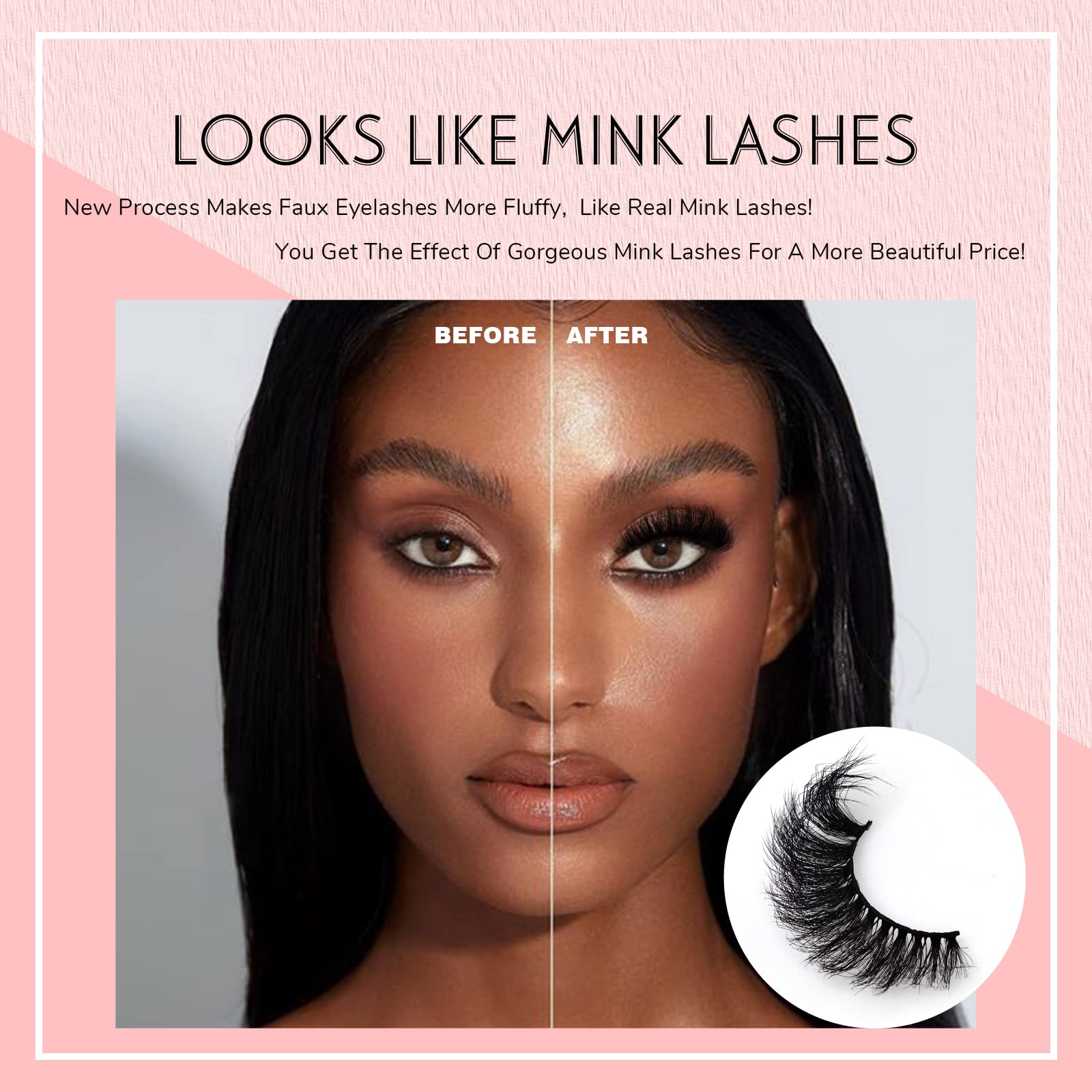 20mm False Eyelashes Cat-Eye Fluffy Mink Lashes, Faux Mink Eyelashes 10 Pairs, 8d Dramatic Long Thick Volume Fake Eyelashes(Z67)