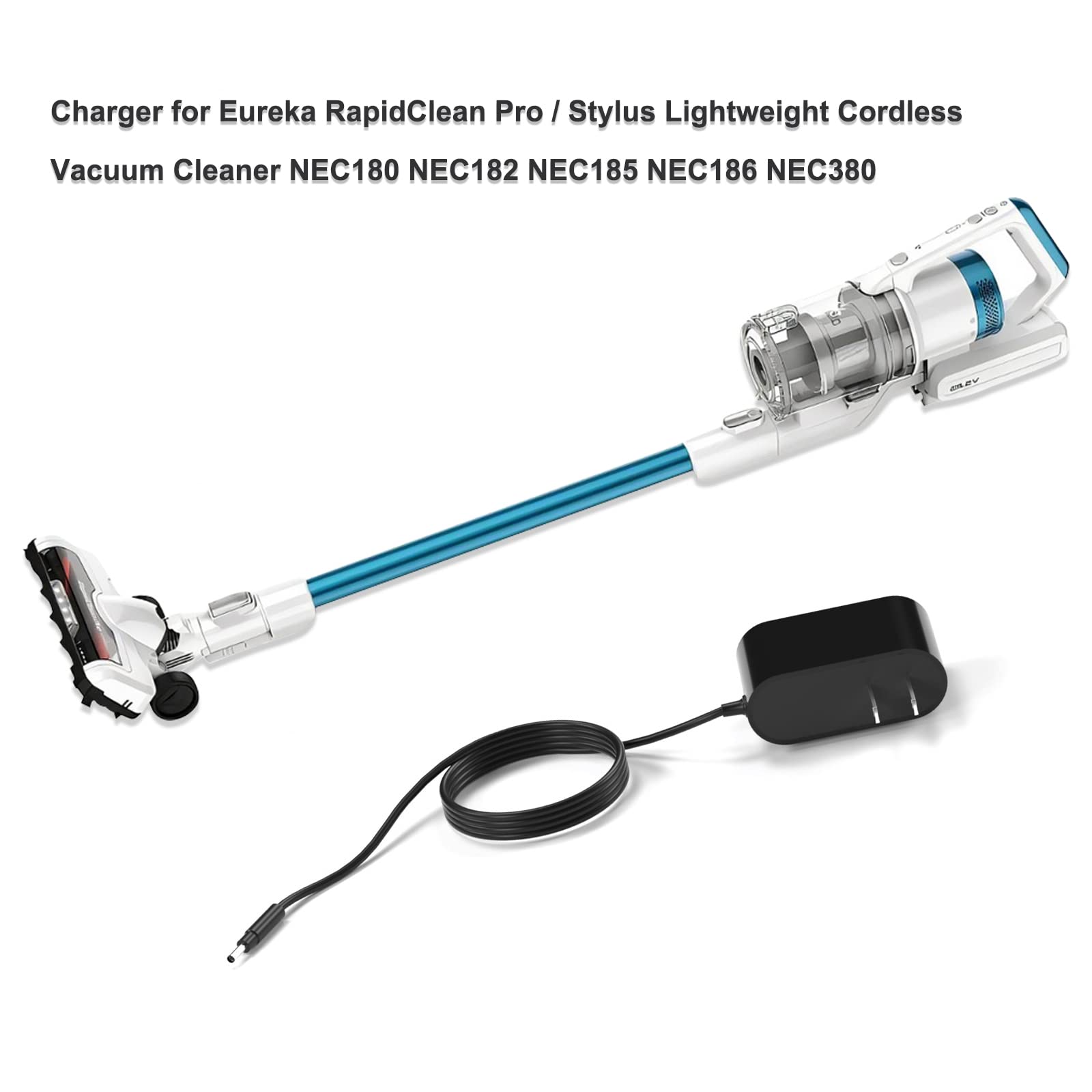 Charger for Eureka MC2805A P0801 RapidClean Pro/Stylus Lightweight Cordless Vacuum Cleaner NEC180 NEC182 NEC185 NEC186 NEC380 NEW400 Replacement Eureka Vacuum MC2805A Charger Cord