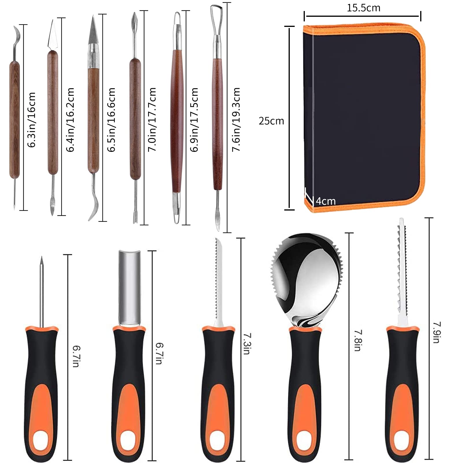 Halloween Pumpkin Carving Tools Kit - 11 PCS Professional Heavy Duty Stainless Steel Pumpkin Carving Tools with Carrying Case for Kids Adults Sculpting Jack-O-Lanterns