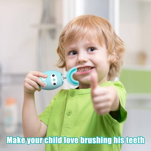 Ziliny Kids U Shaped Electric Toothbrush, Kids Automatic Timer Tooth Brush, Ultrasonic Automatic Toothbrushes with 3 Cleaning Modes, Waterproof Auto Toothbrush for Children Toddler (Age 3-7, Blue)